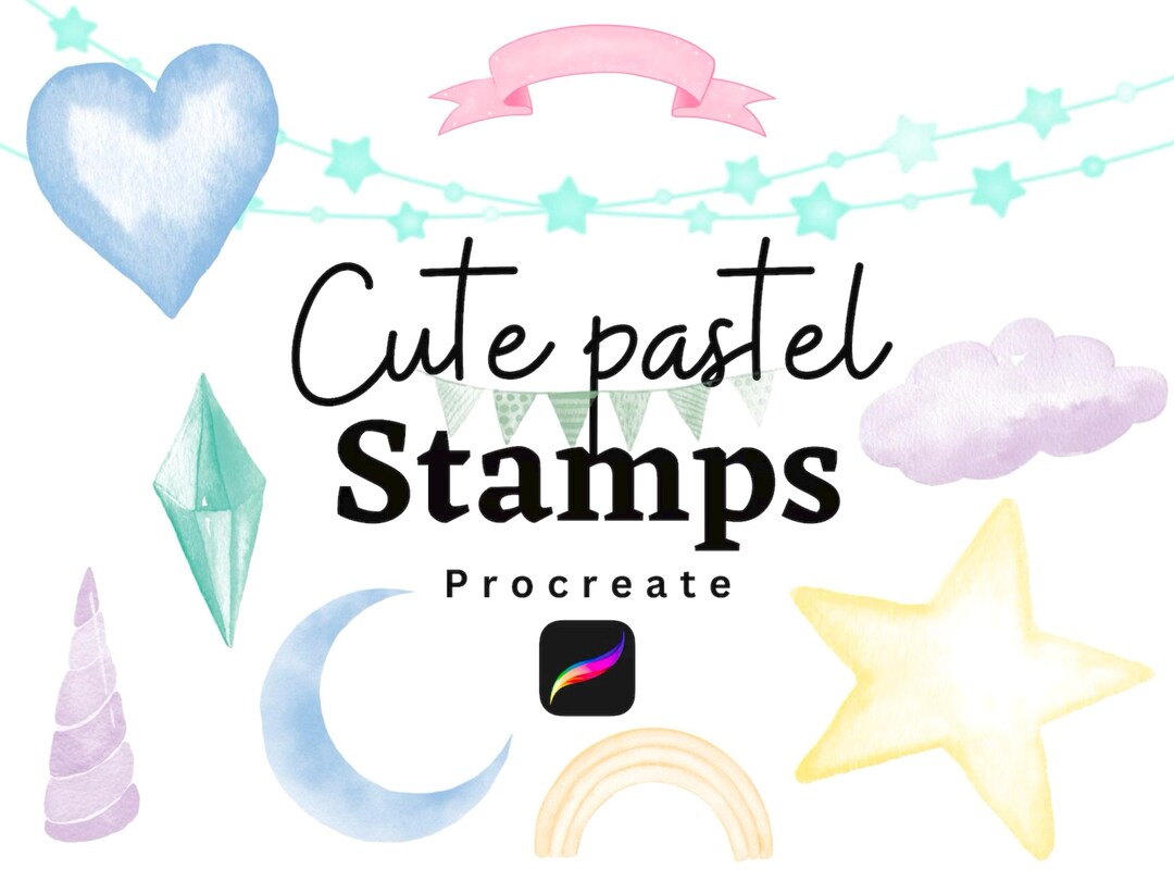 23 Pastel Watercolor Stamps, Kawaii Procreate Brush Set - Etsy