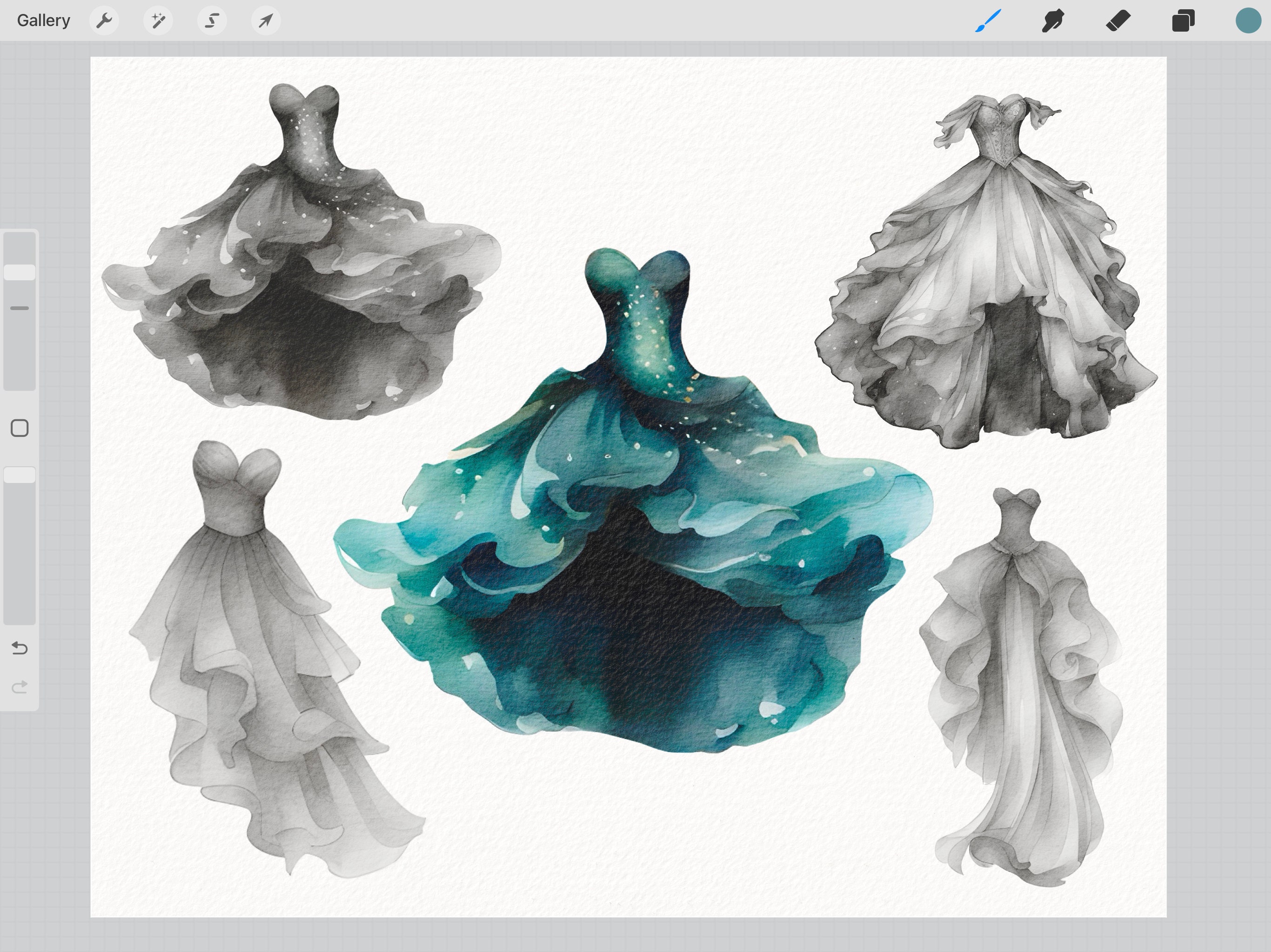 Fantasy Dress Procreate Stamps – Watercolor Fashion Clipart, Instant ...
