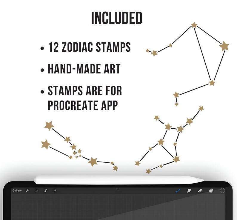 12 Zodiac Constellation Procreate Stamps, Watercolor Art (digital ...