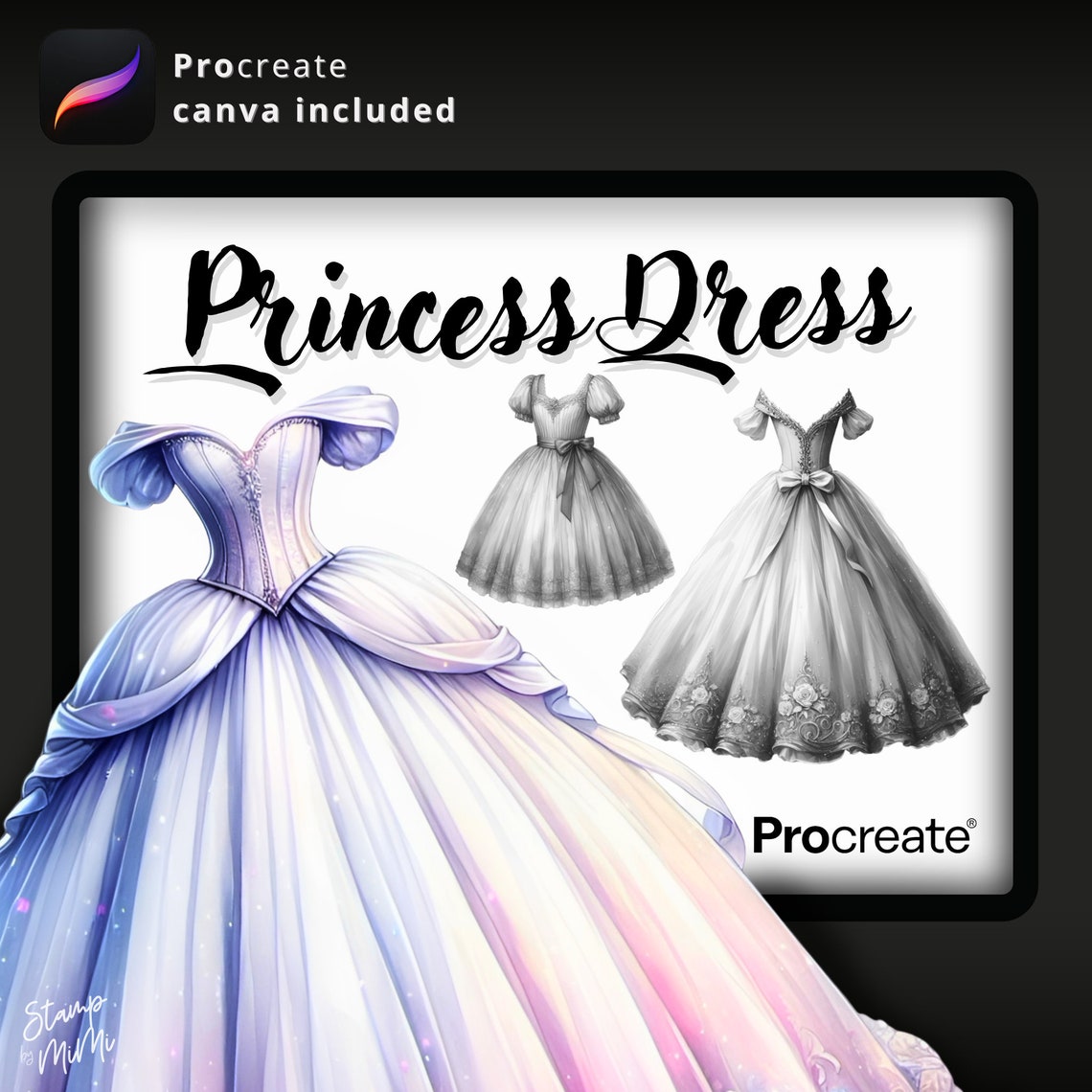 Procreate Princess Dress Stamps, Artist High-quality Procreate Tool ...