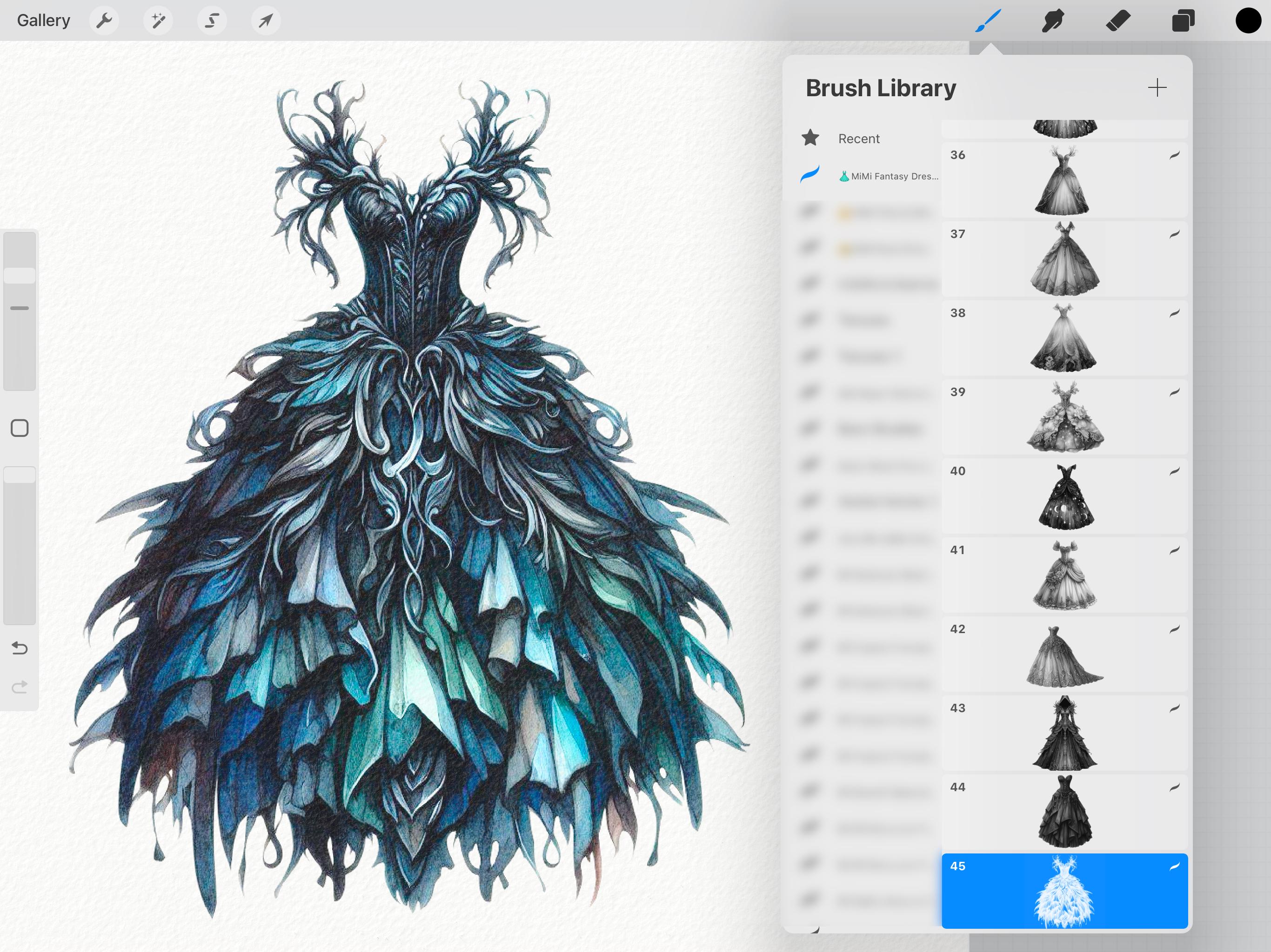 45 Fantasy Dress Procreate Stamps – Watercolor Fashion Clipart, Instant ...