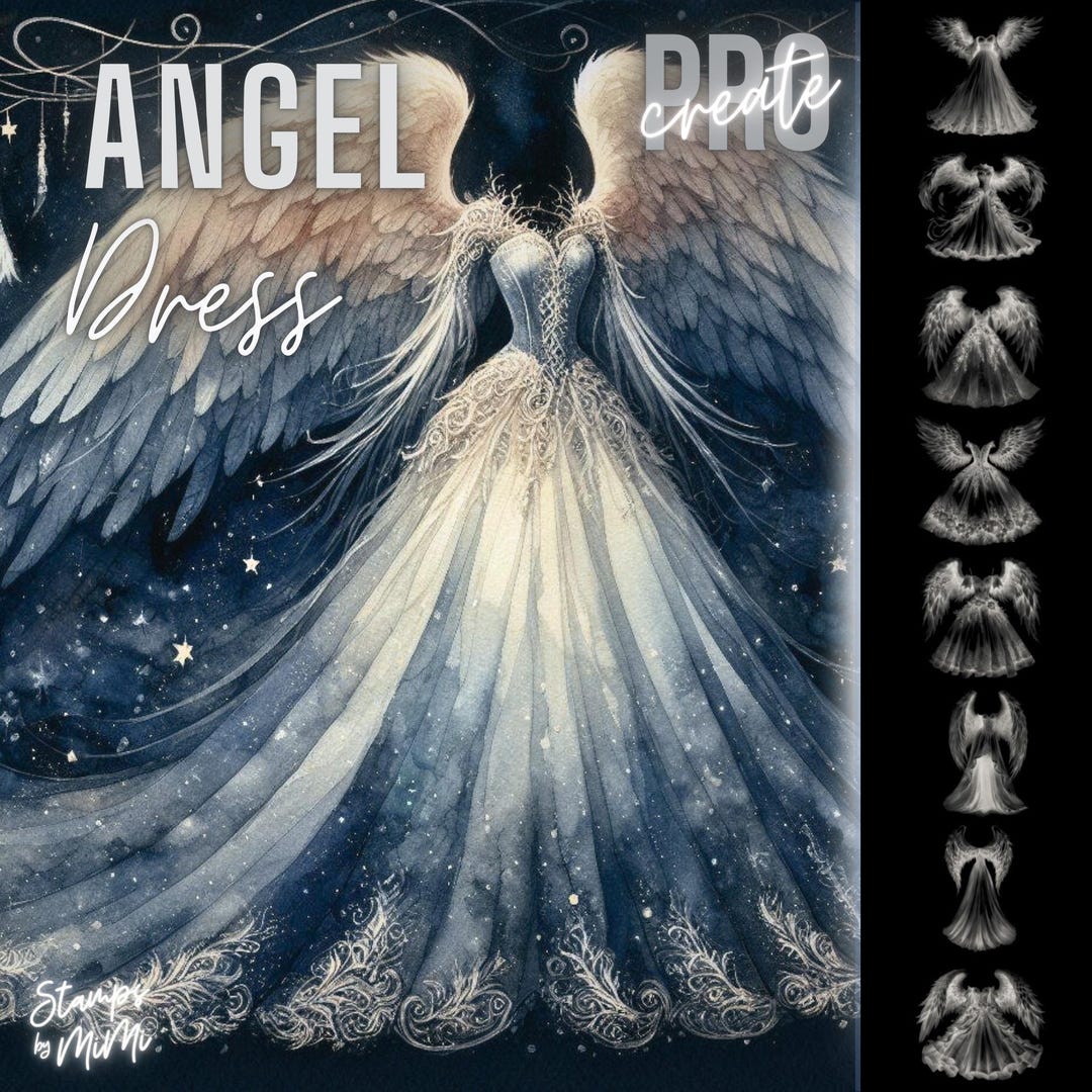 30 Angel Dress Procreate Stamps – Watercolor Fashion Clipart, Instant ...