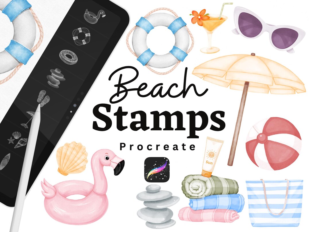 Procreate Beach Stamps | Tropical Beach Brushes for Procreate | Hand ...