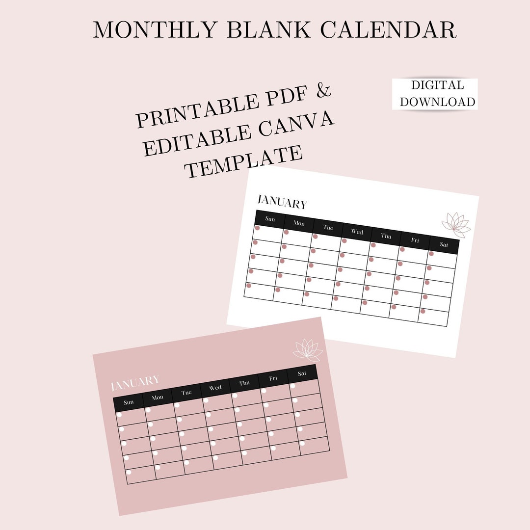 Monthly Blank Calendar ‣ Sunday to Saturday ‣ PDF ‣ Printable ‣ Canva ...