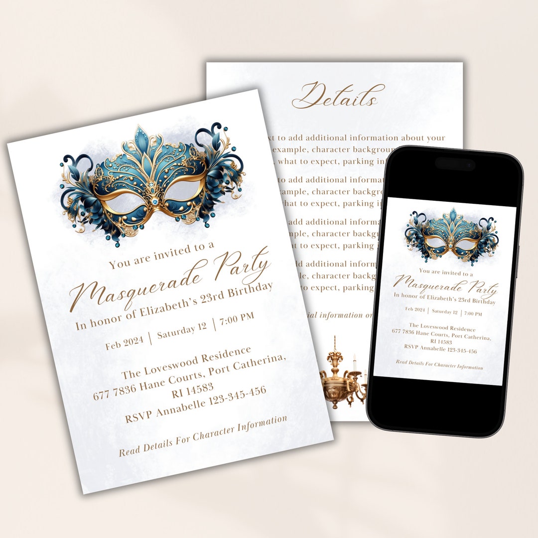 Masquerade Birthday Party Invitation Masquerade Theme - Etsy