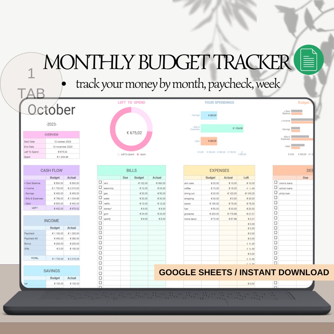 Digital Monthly Budget Spreadsheet Budget Planner for Google - Etsy