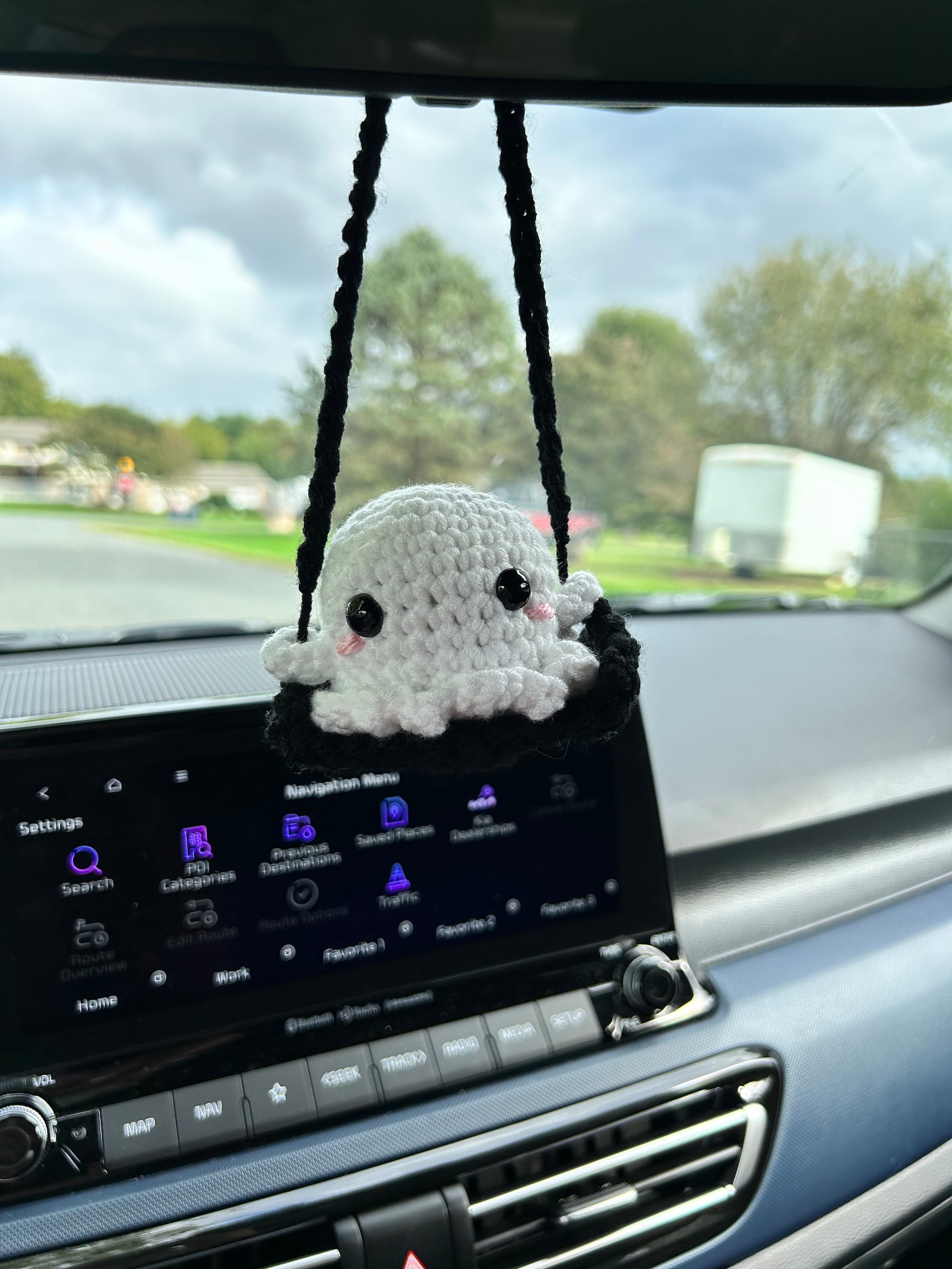 Crocheted Ghost on a Swing Halloween Decor Rear View Mirror - Etsy