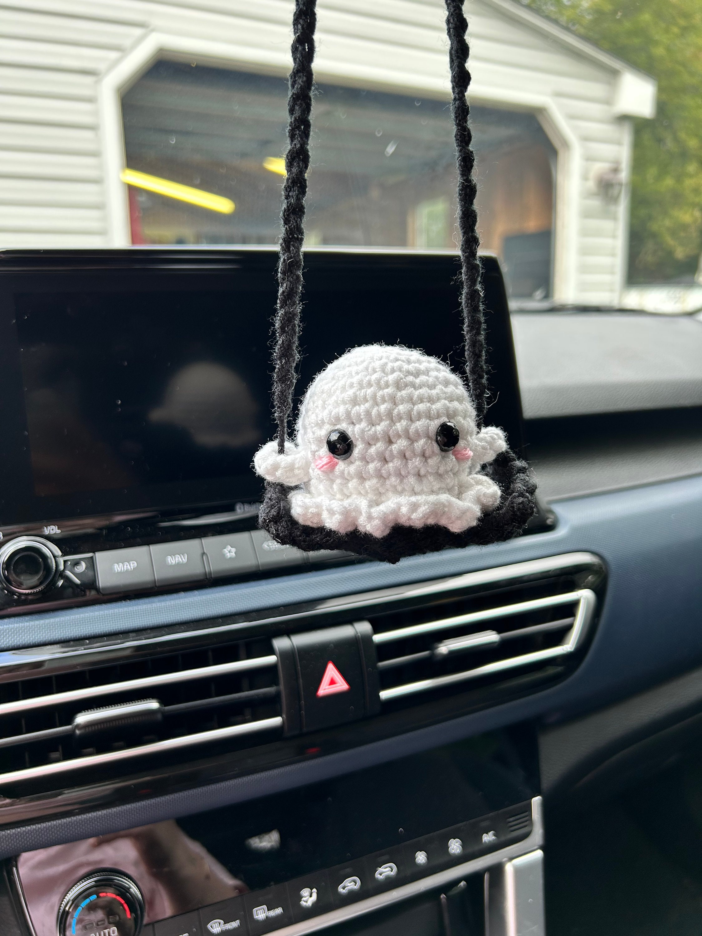 Crocheted Ghost on a Swing Halloween Decor Rear View Mirror - Etsy