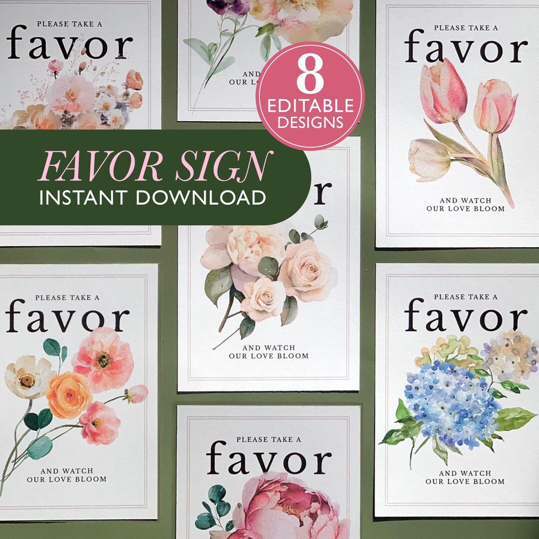 Bridal Shower Favor Sign Wedding Favor Sign Floral Bridal Shower Sign ...