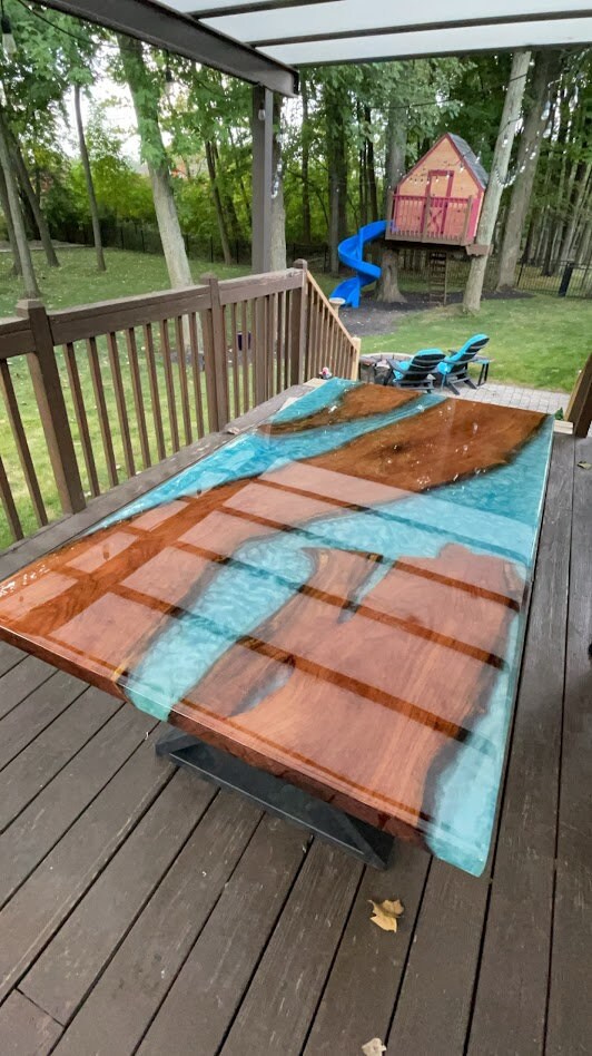 Epoxy Table Custom, Custom Epoxy Table, Mesquit Wood, With Blue Epoxy ...
