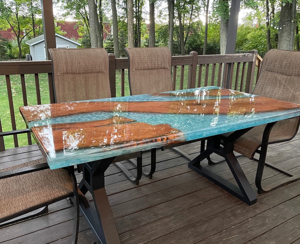 Epoxy Table Custom, Custom Epoxy Table, Mesquit Wood, With Blue Epoxy ...