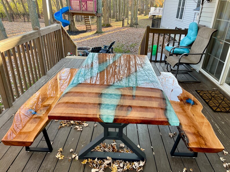 Epoxy Benches, Live Edge Custom Wood, Exterior or Interior, One-of-a ...