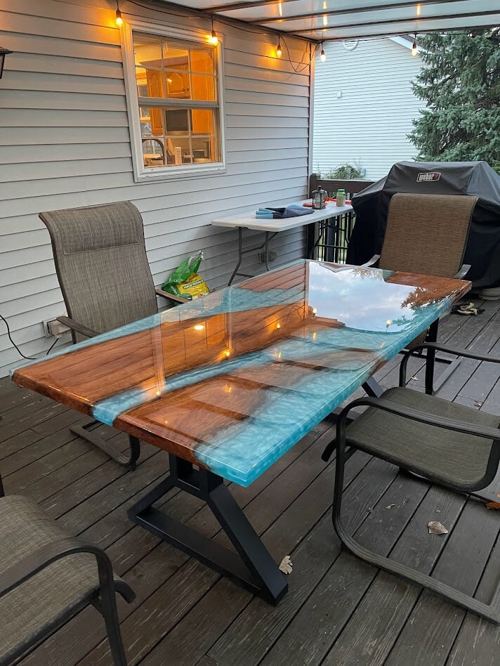 Epoxy Table Custom, Custom Epoxy Table, Mesquit Wood, With Blue Epoxy ...