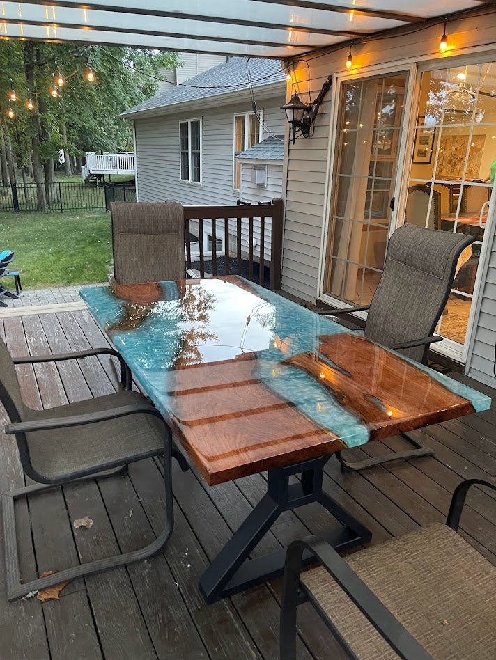Epoxy Table Custom, Custom Epoxy Table, Mesquit Wood, With Blue Epoxy ...