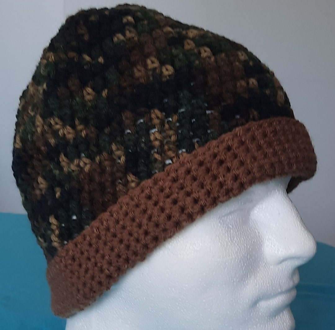 Adult Crocheted Watch Cap in Brown Camo - Etsy