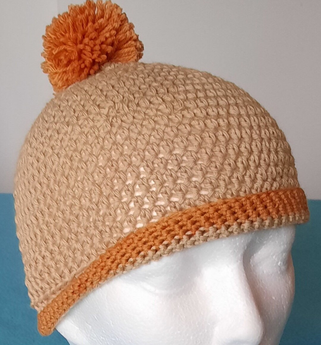 Child's Crocheted Watch Cap in Tan and Orange With Pompon - Etsy