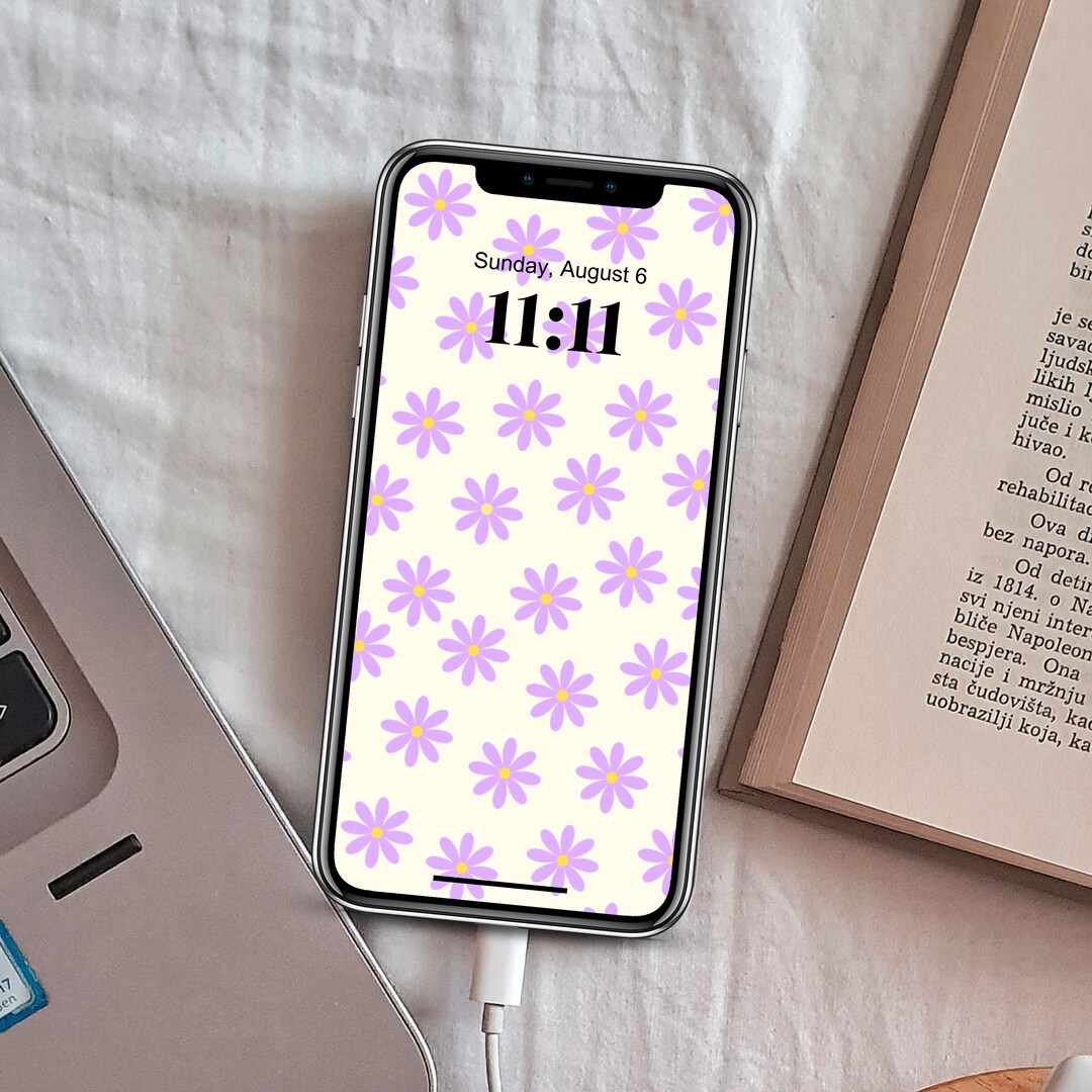 Purple Daisy Flower iPhone IOS Wallpaper Yellow Lock Screen Home Screen ...