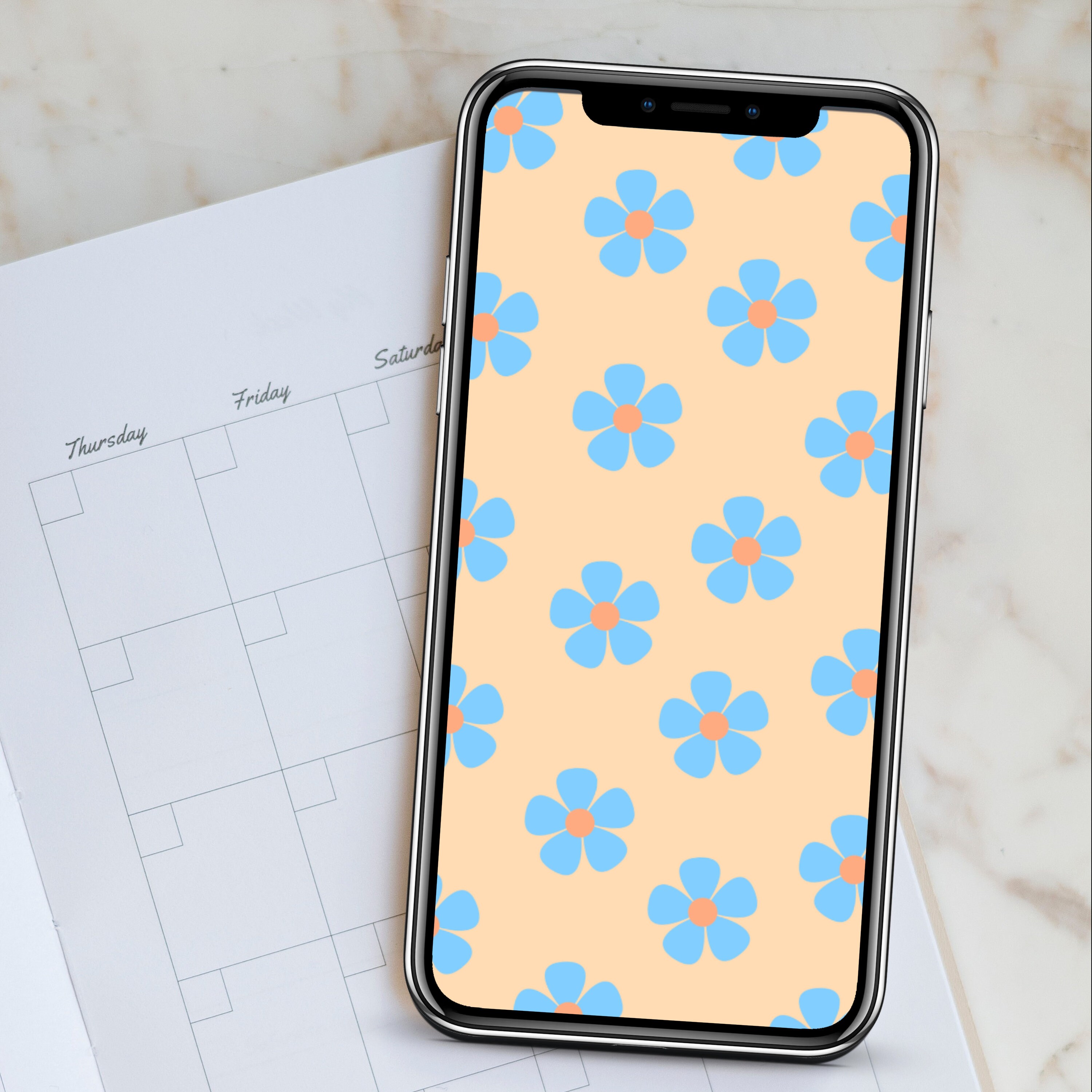 Blue Daisy Flower iPhone IOS Wallpaper Orange Lock Screen Home Screen Background Garden Bouquet ...