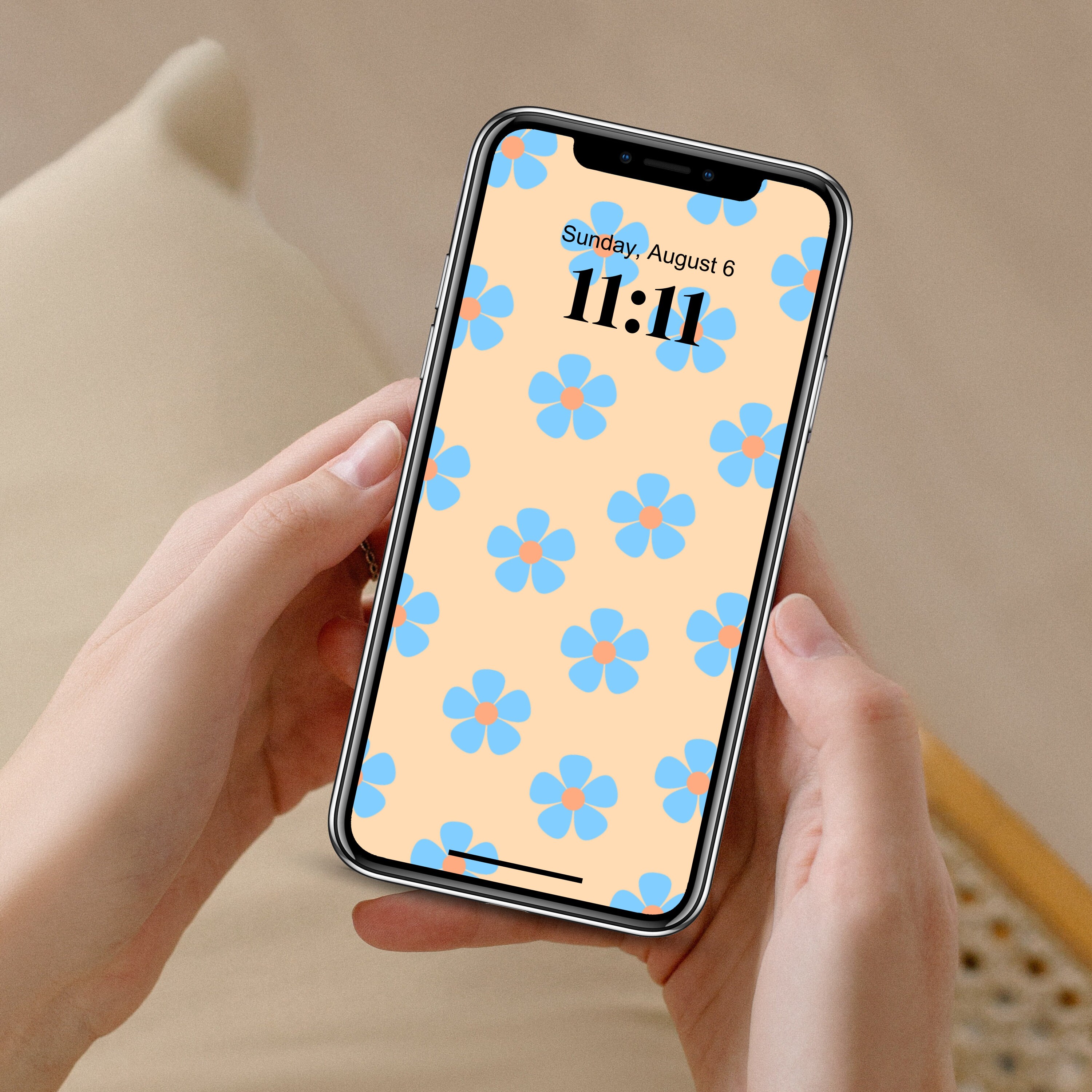 Blue Daisy Flower Iphone IOS Wallpaper Orange Lock Screen - Etsy