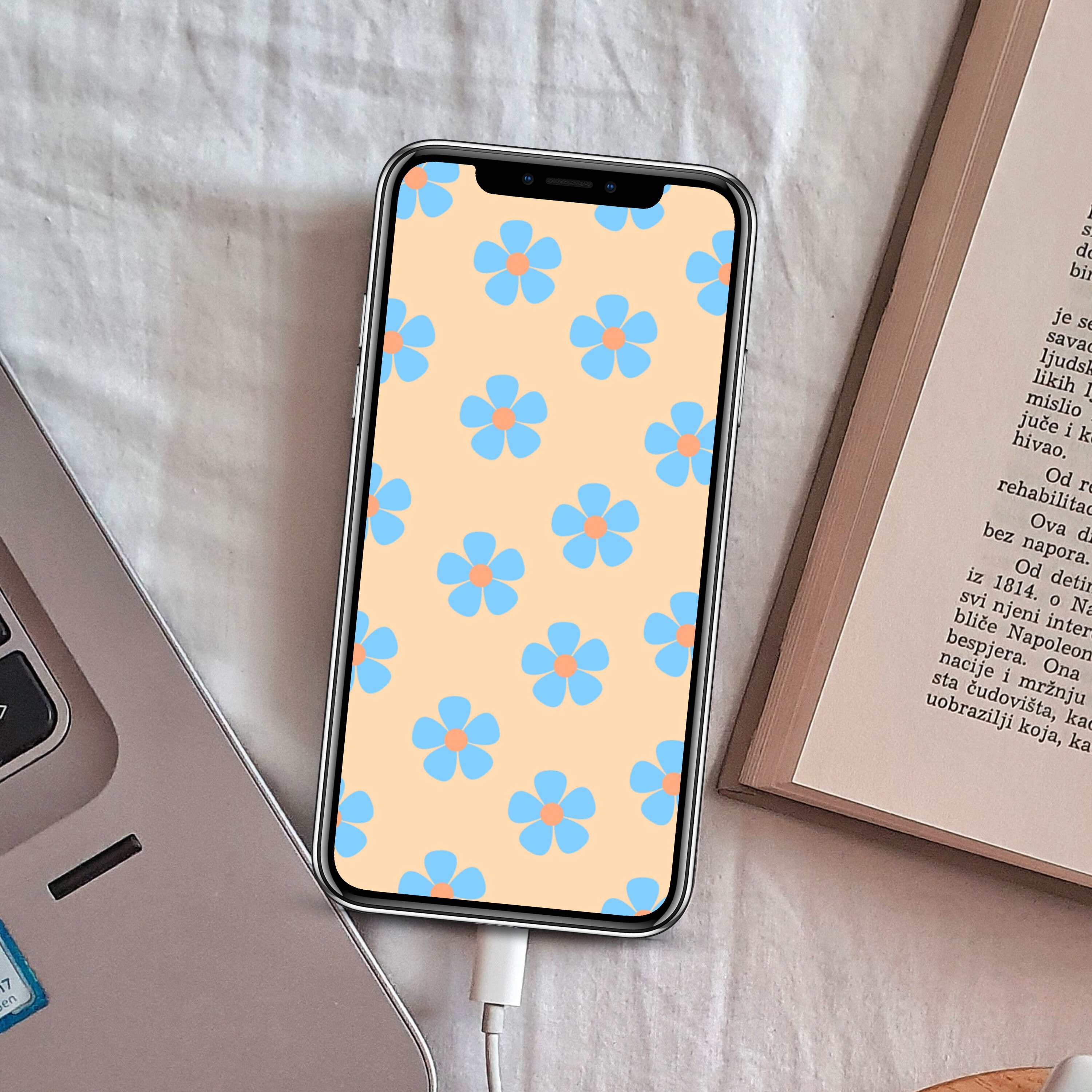 Blue Daisy Flower iPhone IOS Wallpaper Orange Lock Screen Home Screen ...