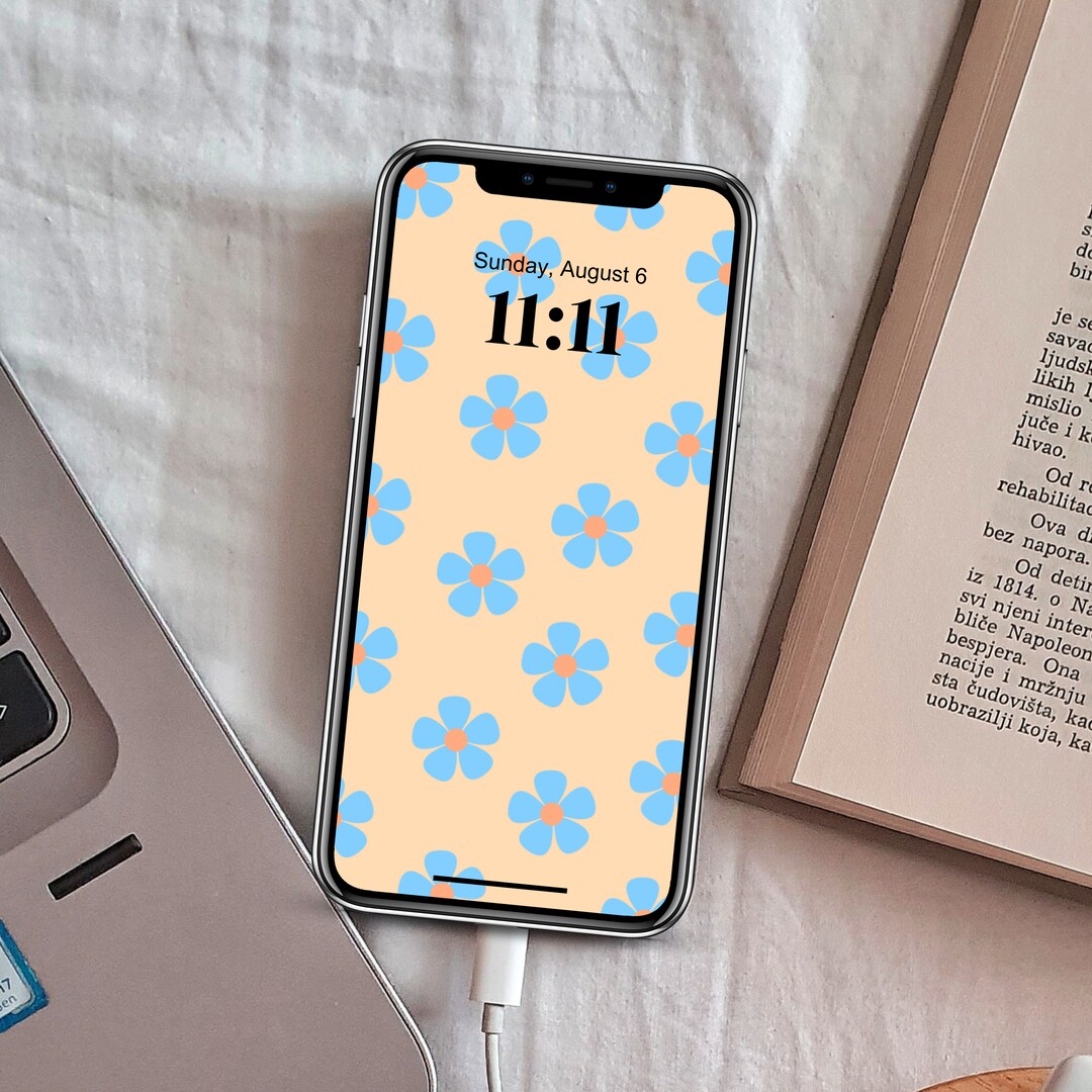 Blue Daisy Flower Iphone IOS Wallpaper Orange Lock Screen - Etsy