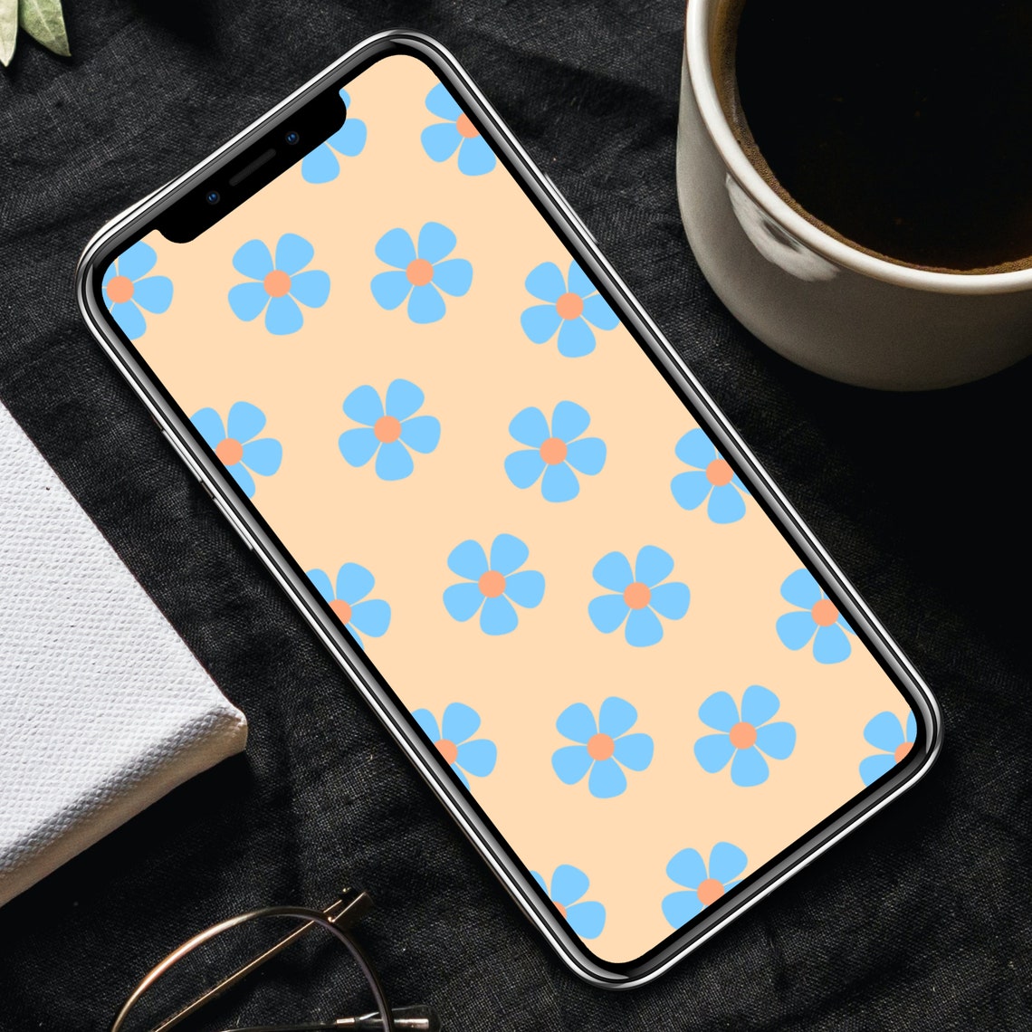 Blue Daisy Flower iPhone IOS Wallpaper Orange Lock Screen Home Screen ...