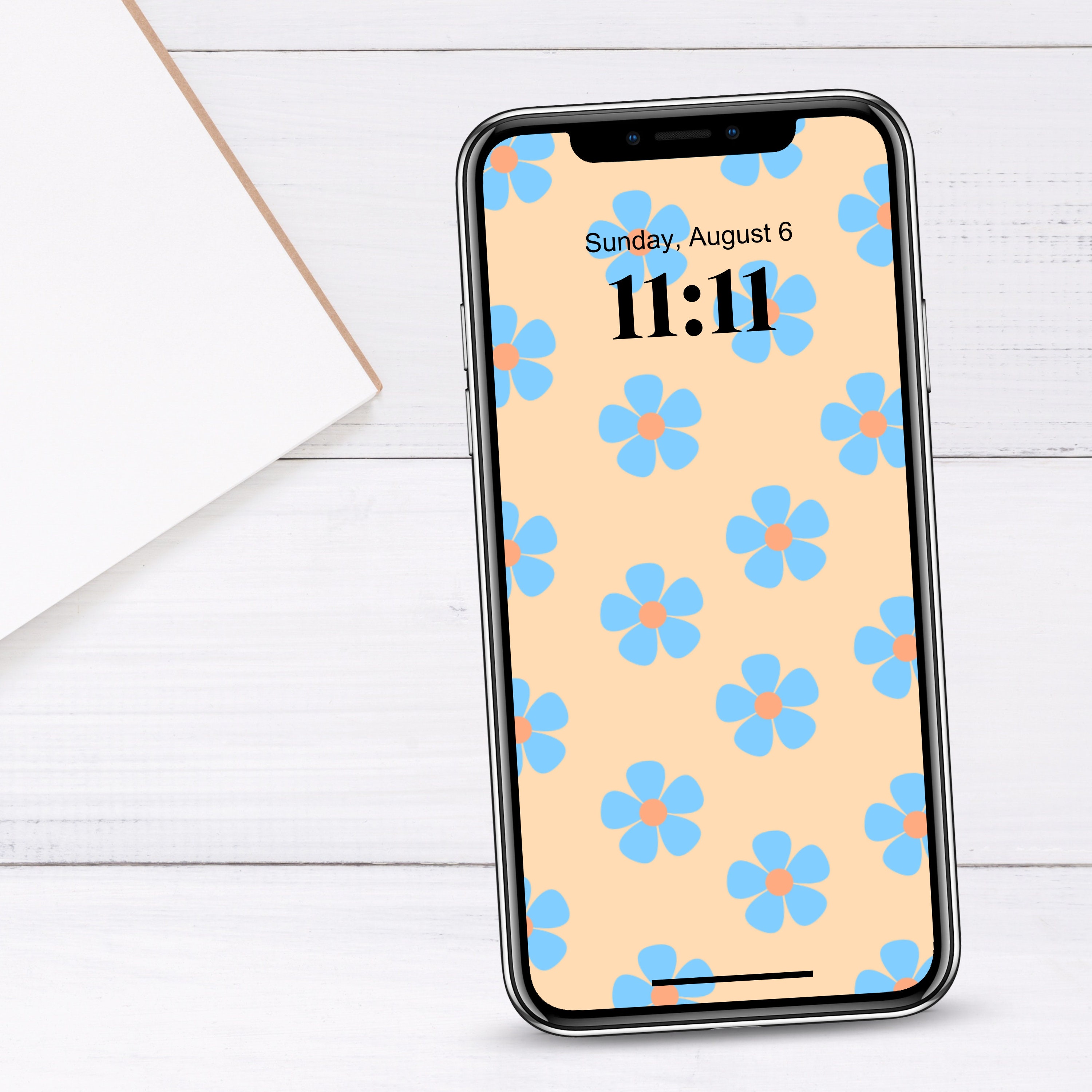 Blue Daisy Flower Iphone IOS Wallpaper Orange Lock Screen - Etsy