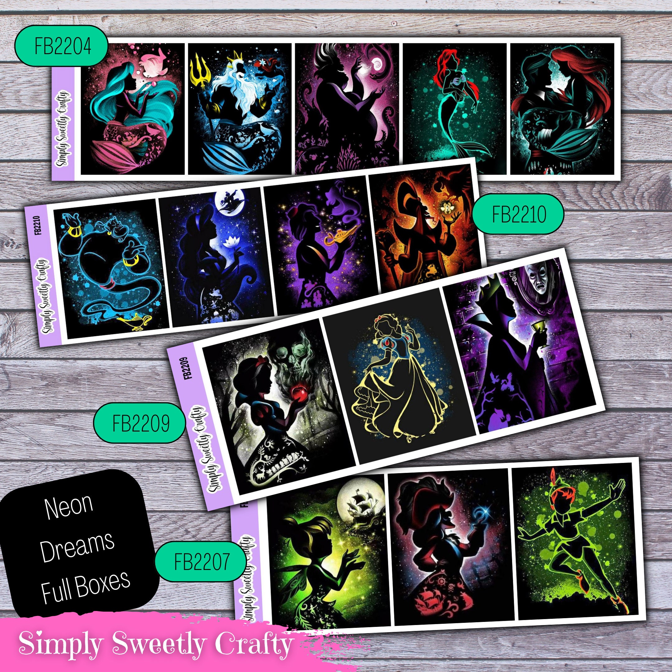 NEON DISNEY CHARACTERS Full Boxes Planner Stickers - Etsy