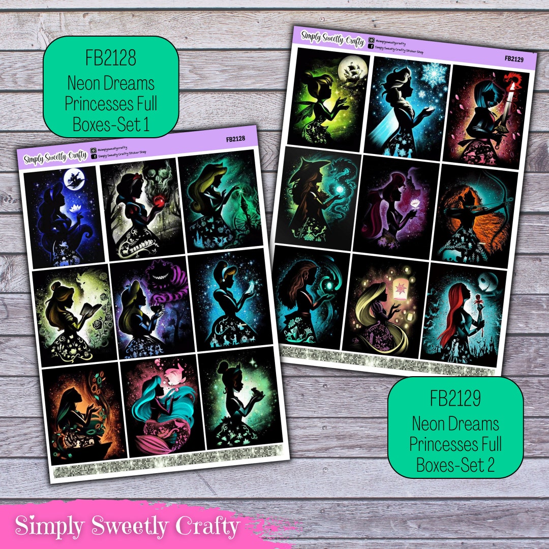 NEON DISNEY PRINCESSES Full Boxes Planner Stickers - Etsy