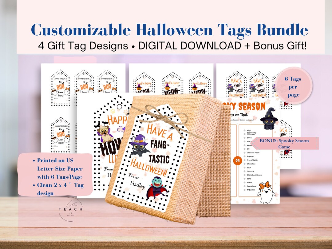 Halloween Gift Tag Bundle, Editable Fall Gift Tags Printable, Printable ...