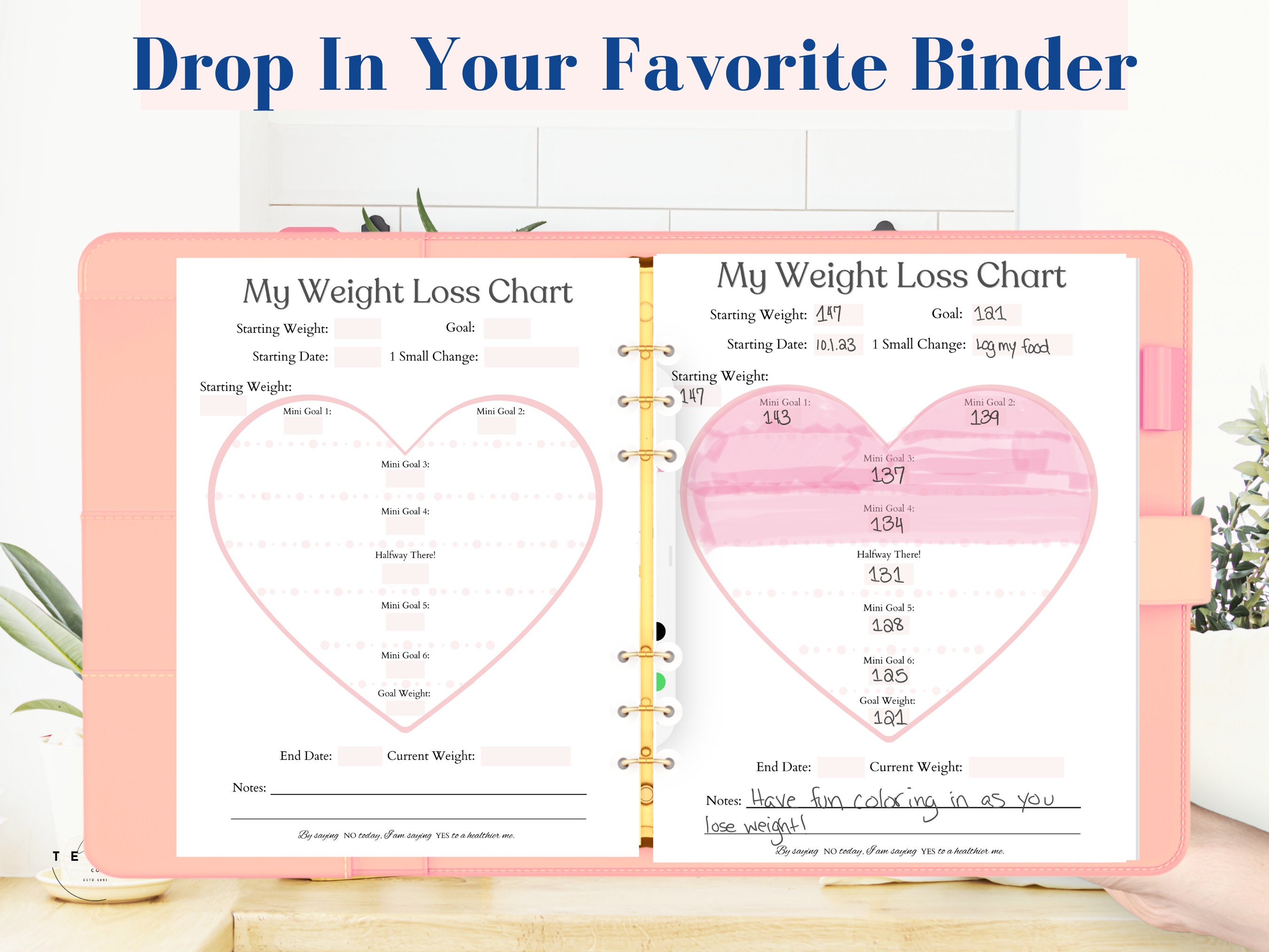 Weight Loss Tracker Printable Pink Planner Weight Loss Chart Printable ...