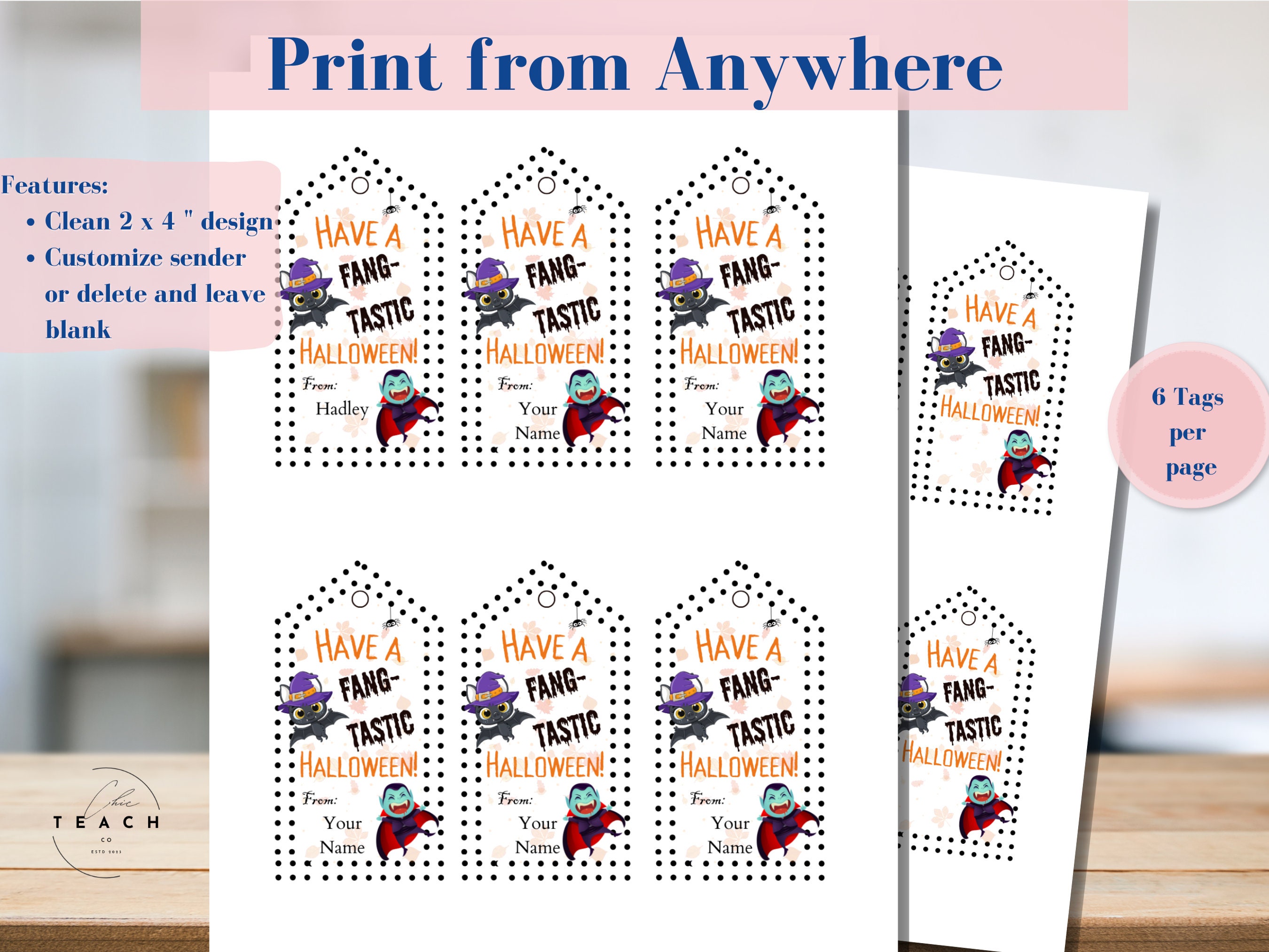 Halloween Gift Tags Printable With Vampire Tags. Editable Favor Tags ...