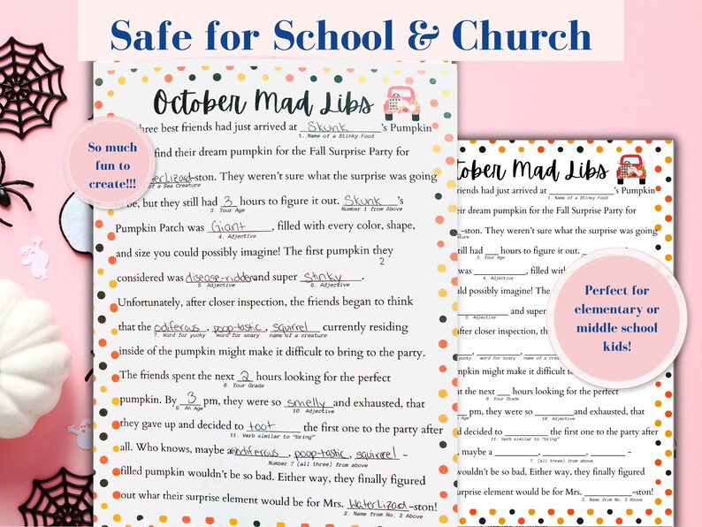 Halloween Mad Libs Non-spooky Game Printable for Elementary and Middle ...
