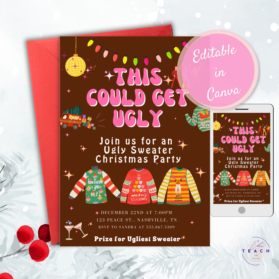 Ugly Christmas Sweater Party Invitation Ugly Sweater Party Invite Retro ...