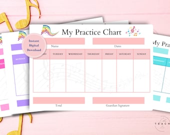 Piano Practice Chart Printable / Piano Practice Log Template / - Etsy