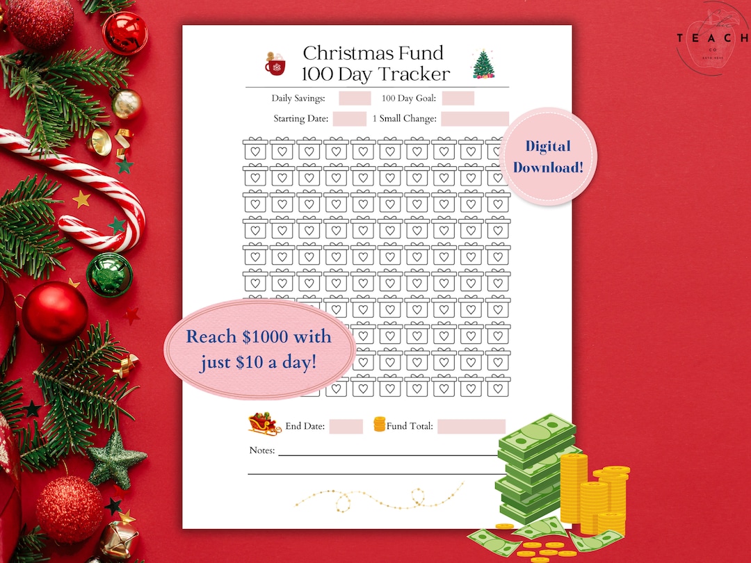 100 Day Challenge Holiday Savings Fund Christmas Countdown Printable to ...