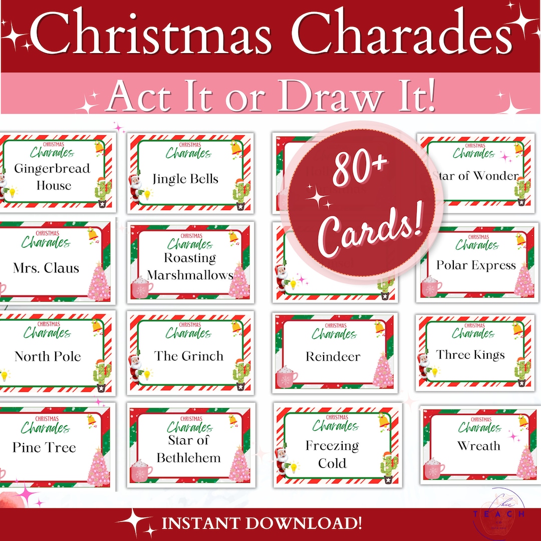Christmas Charade Game Charade Kid Holiday Charade Card Christmas Party ...