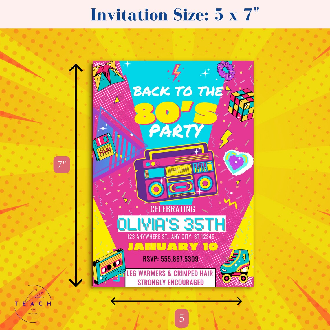 80s Party Invitation Decades Party Flyer 80s Theme Invite Editable Back ...
