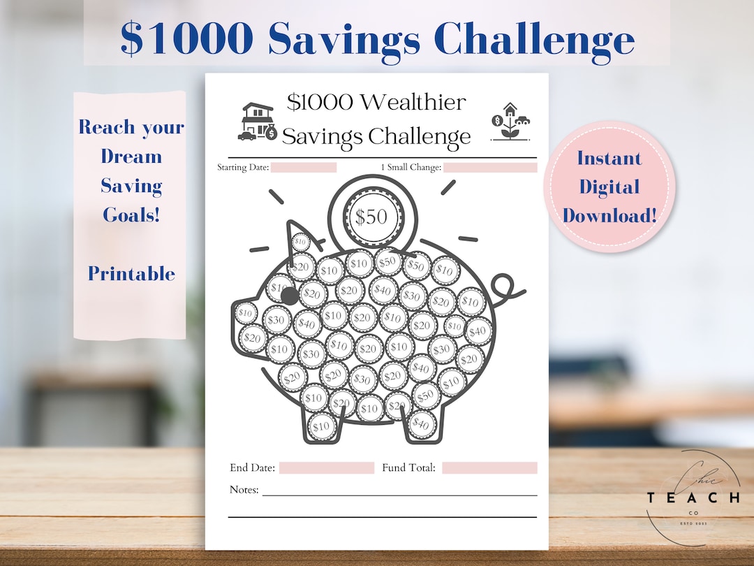 Savings Challenge 1000 Dollars | 1k Challenge Instant Download | 100 ...