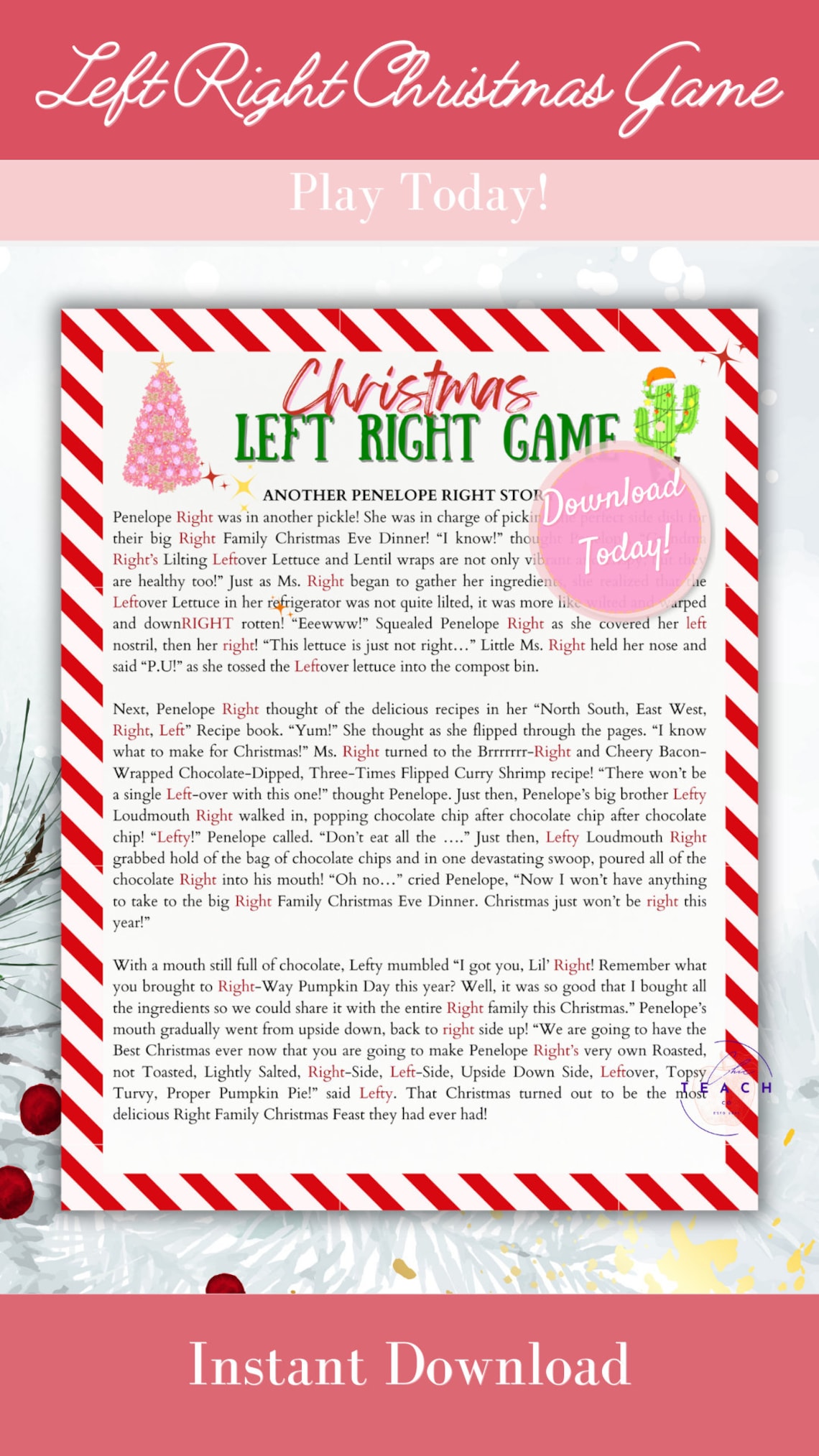 Left Right Game Christmas Activity Kid Pass the Present Group Game ...
