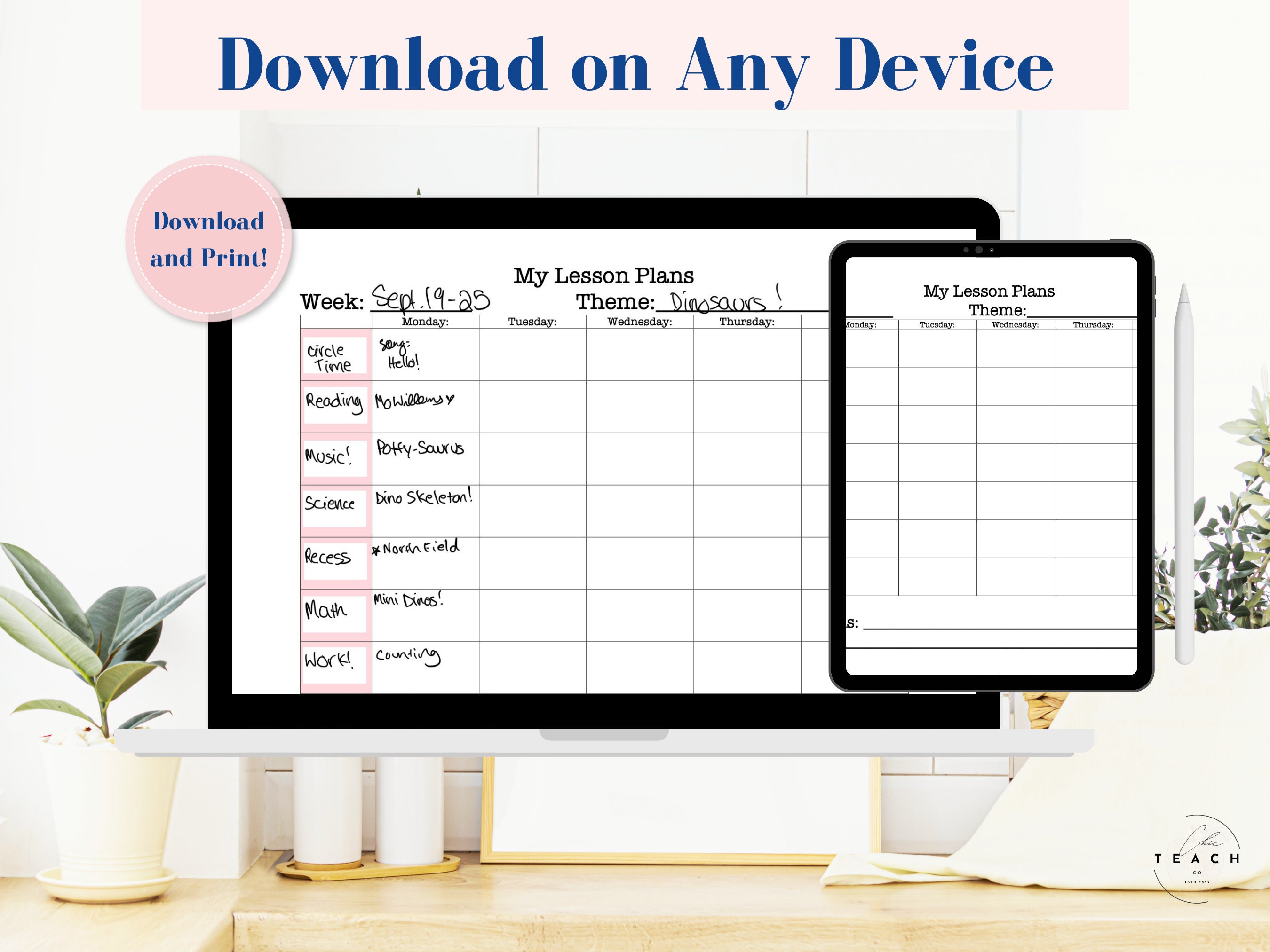 Printable Lesson Plan Template Teacher Homeschool Weekly Teacher Lesson ...