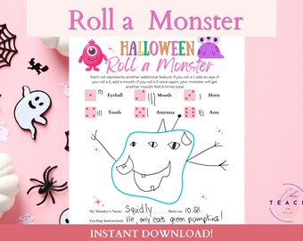 Roll a Monster Game - Printable Halloween Game - Halloween Activity for ...