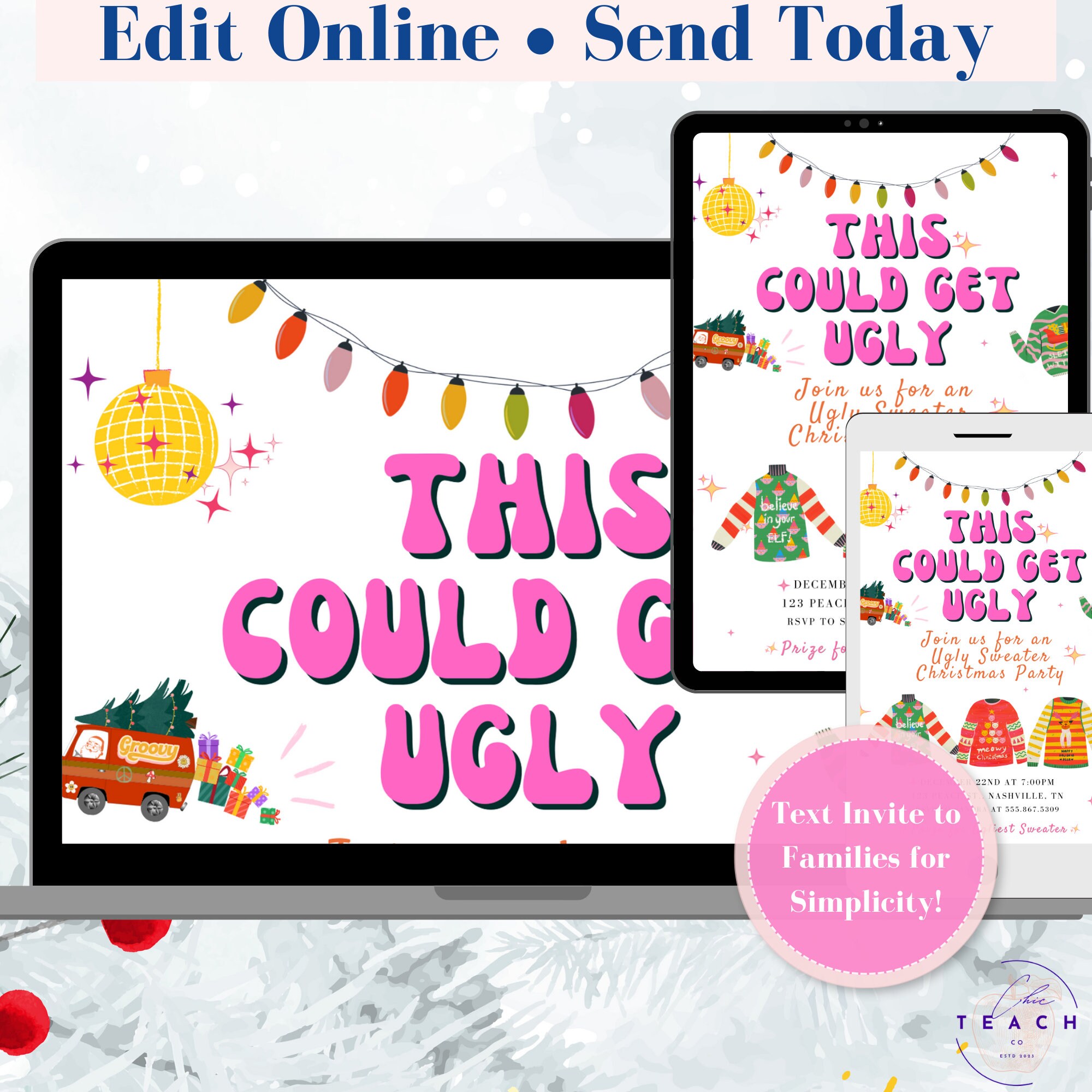 Ugly Sweater Christmas Party Invitation Editable Ugly Sweater Xmas ...