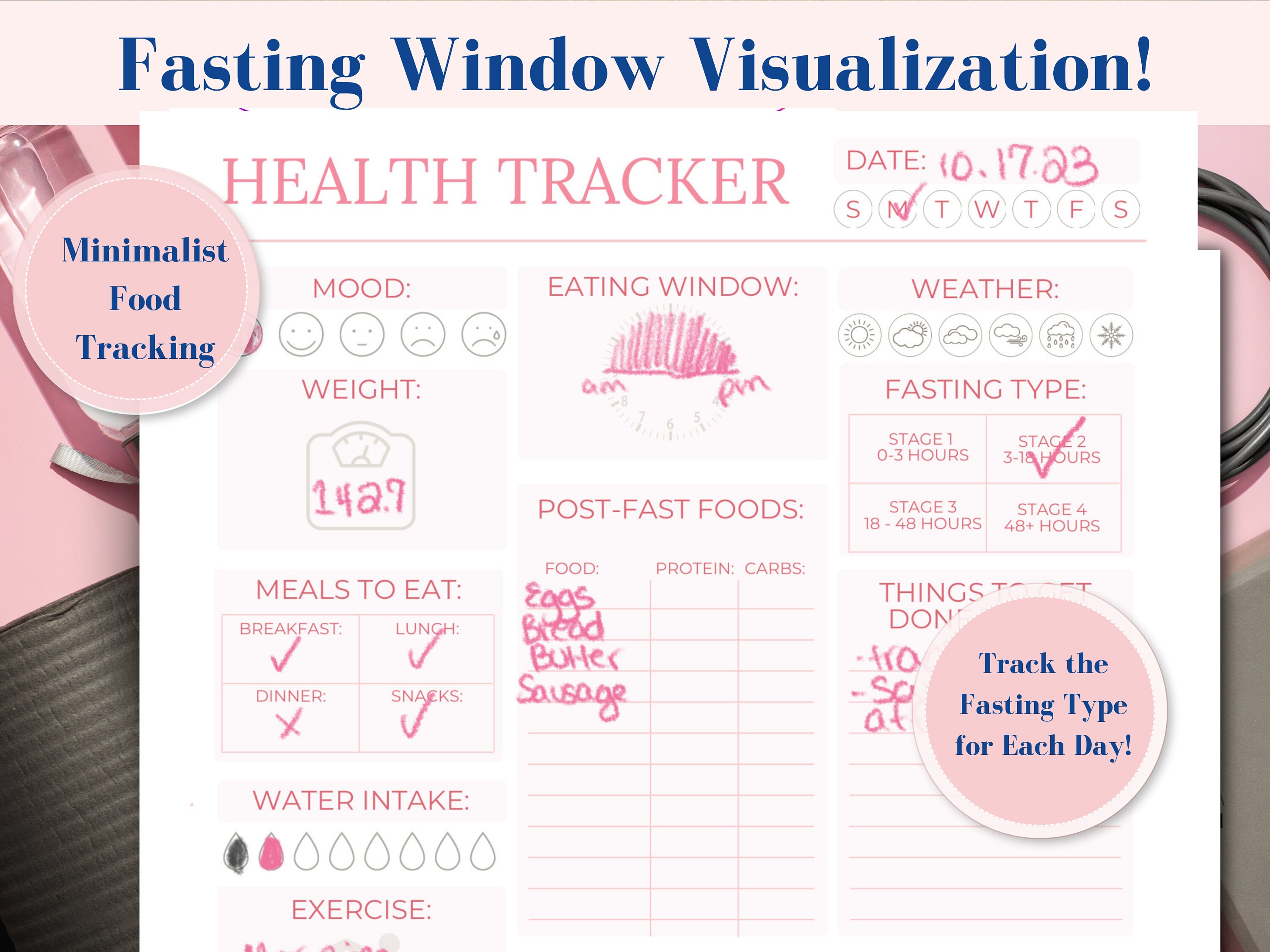 Intermittent Fasting Tracker IF Lifestyle Fasting Challenge Chart ...
