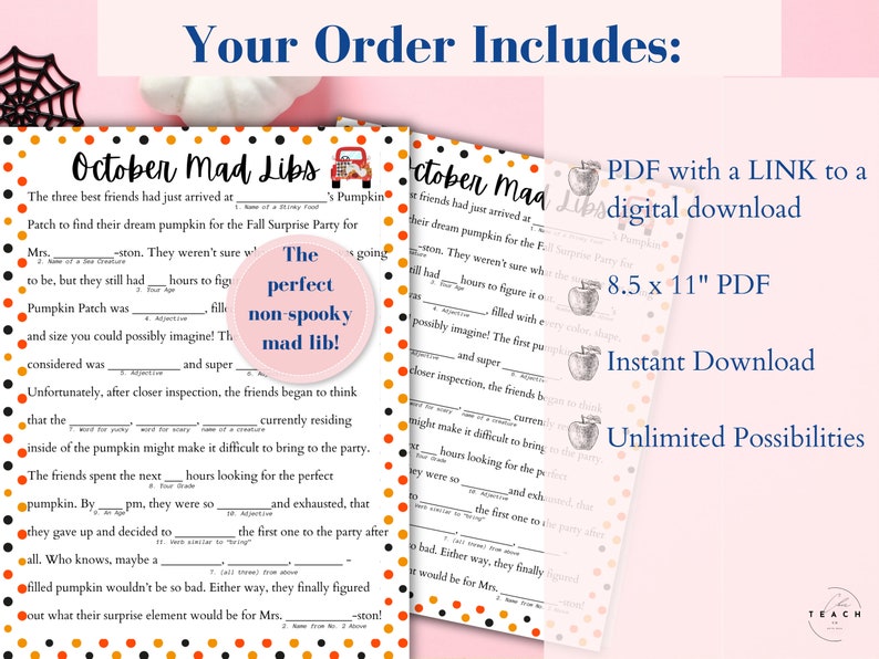 Halloween Mad Libs Non-spooky Game Printable for Elementary and Middle ...