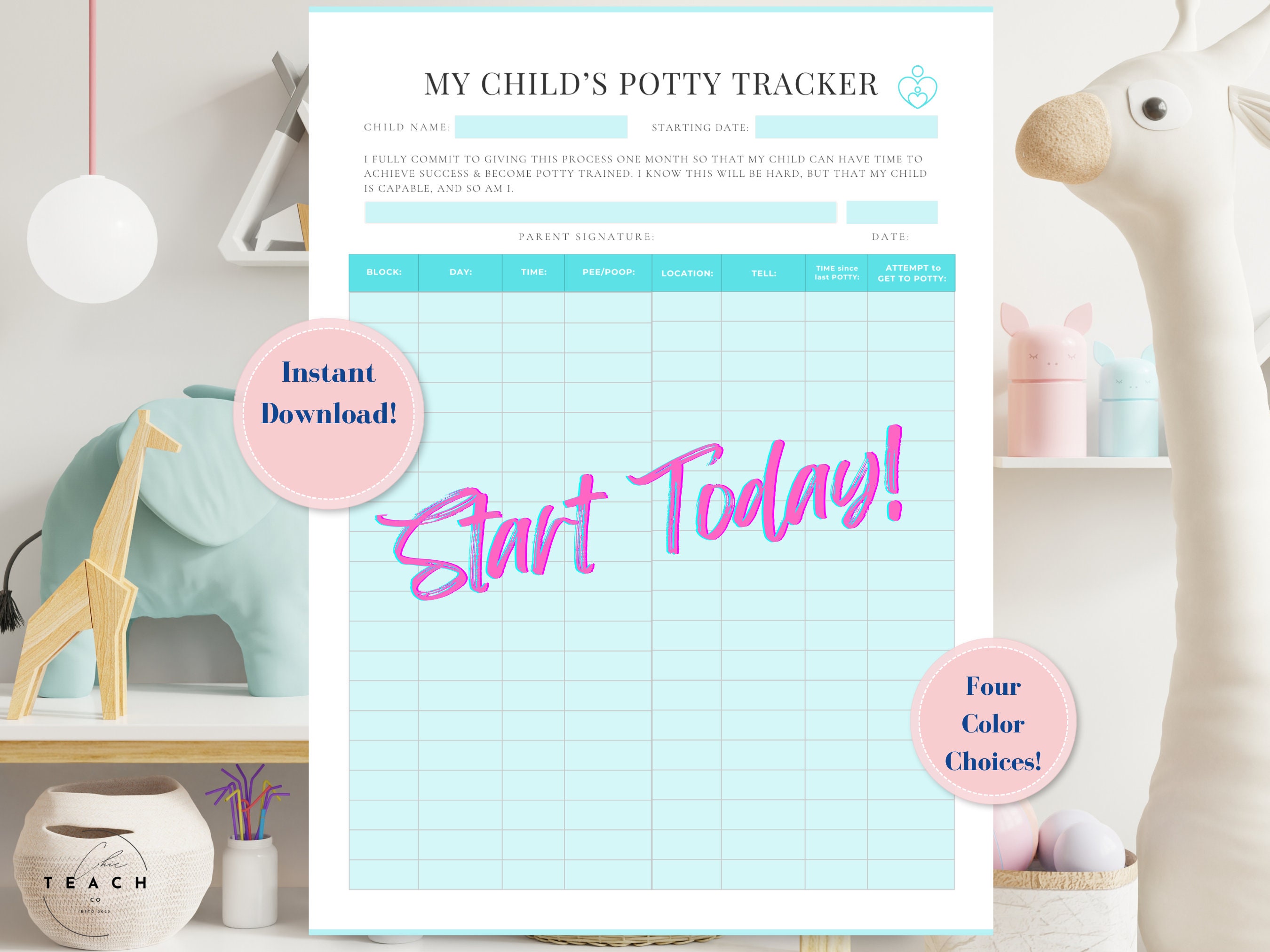 Potty Training Tracker and Chart Printable for Boys or Girls in Four ...