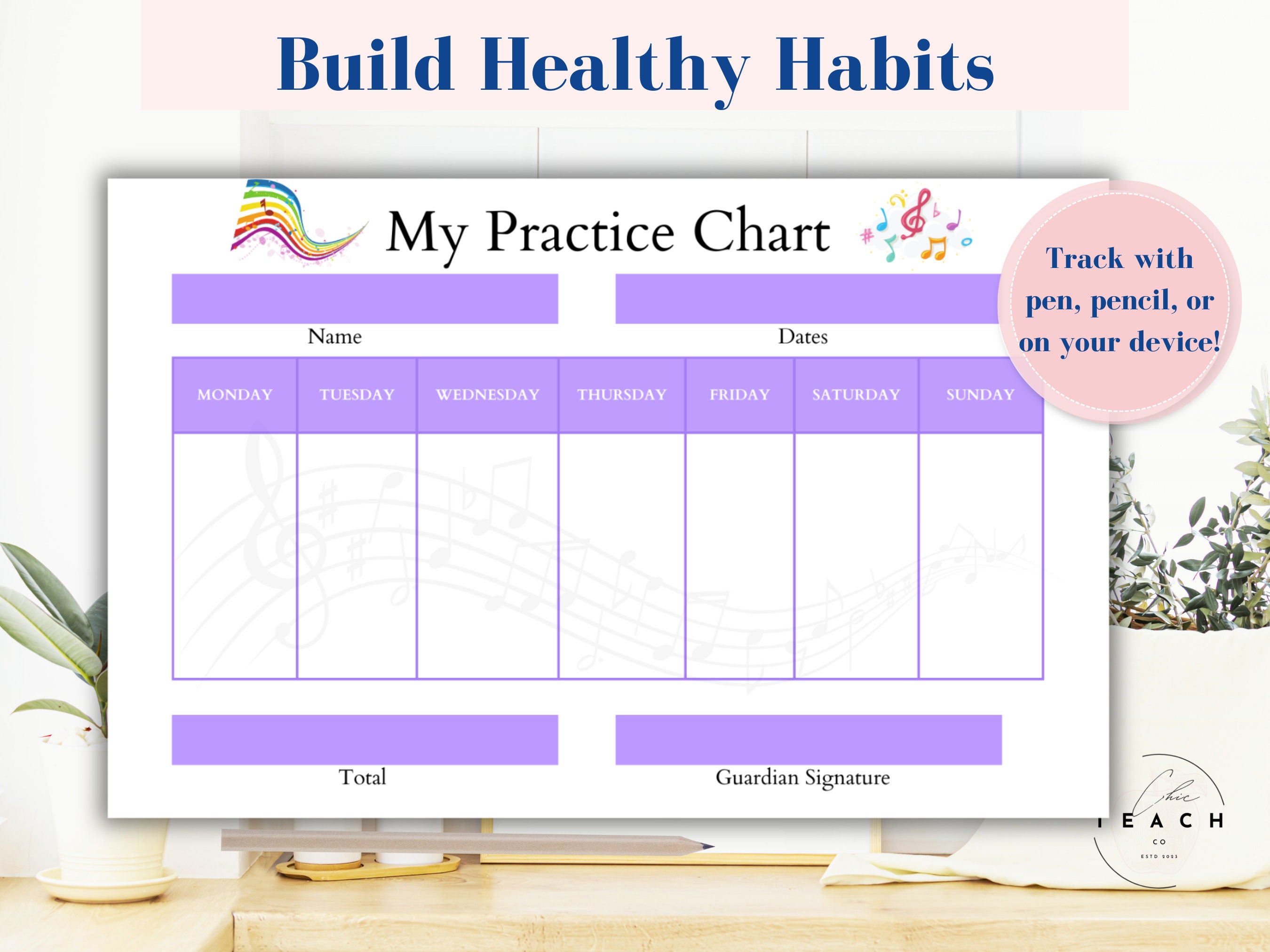 Practice Chart Digital Practice Chart Printable Piano Lesson Practice ...