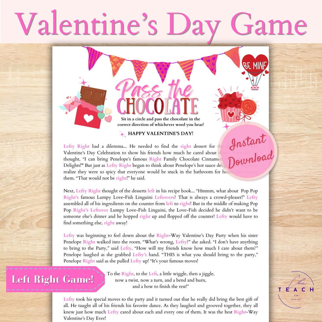 Valentine Day Game Kid February Left Right Game Elementary Activity ...