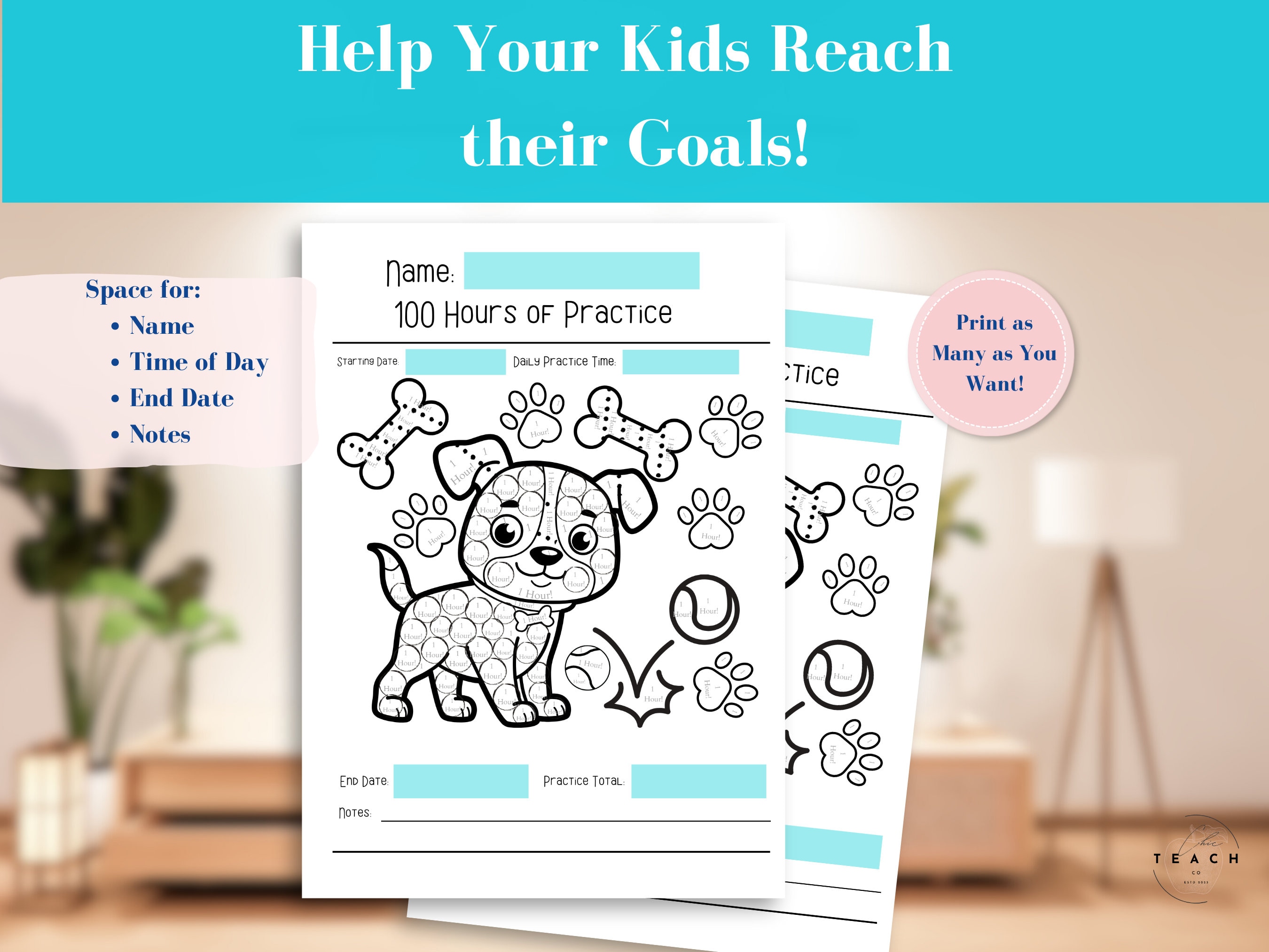Digital Practice Chart for Kids! Printable Practice Challenge With ...