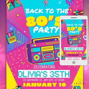 80s Party Invitation Decades Party Flyer 80s Theme Invite Editable Back ...